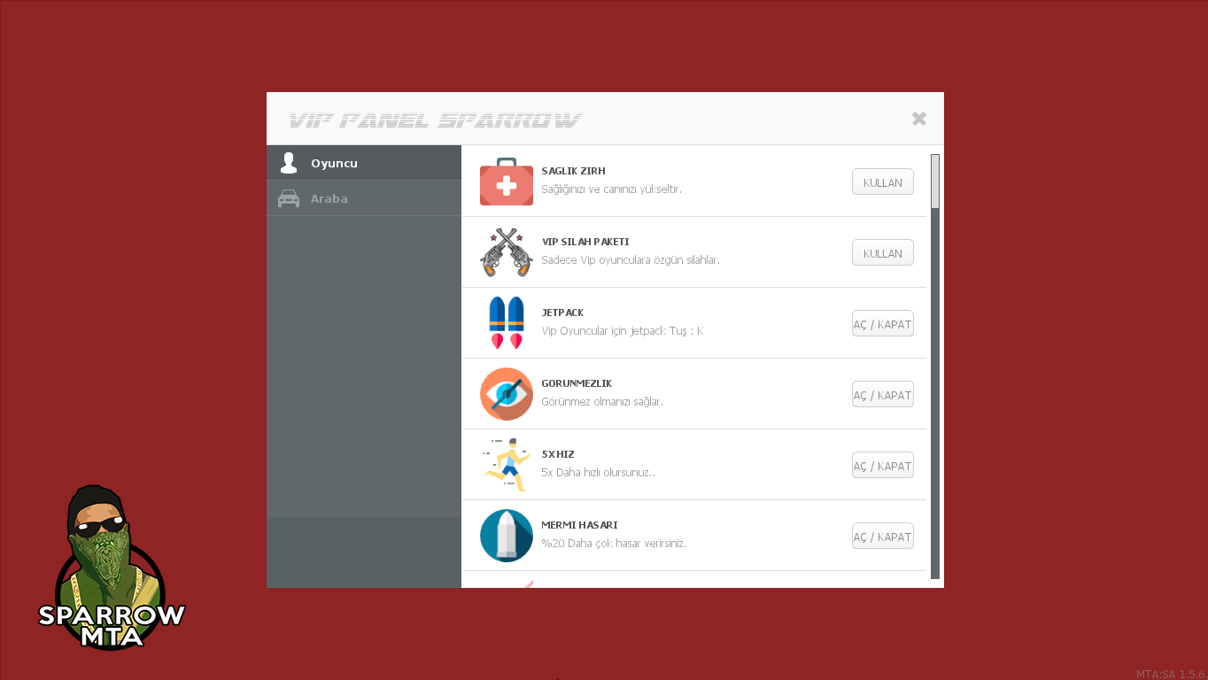 MTA SA Süper VIP Panel Scripti