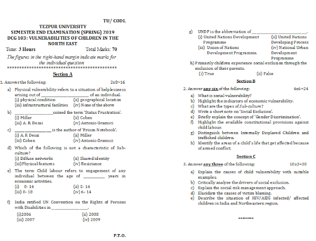 TEZPUR UNIVERSITY (TU/CODL) SEMESTER END DCG 103: VULNERABILITIES OF ...
