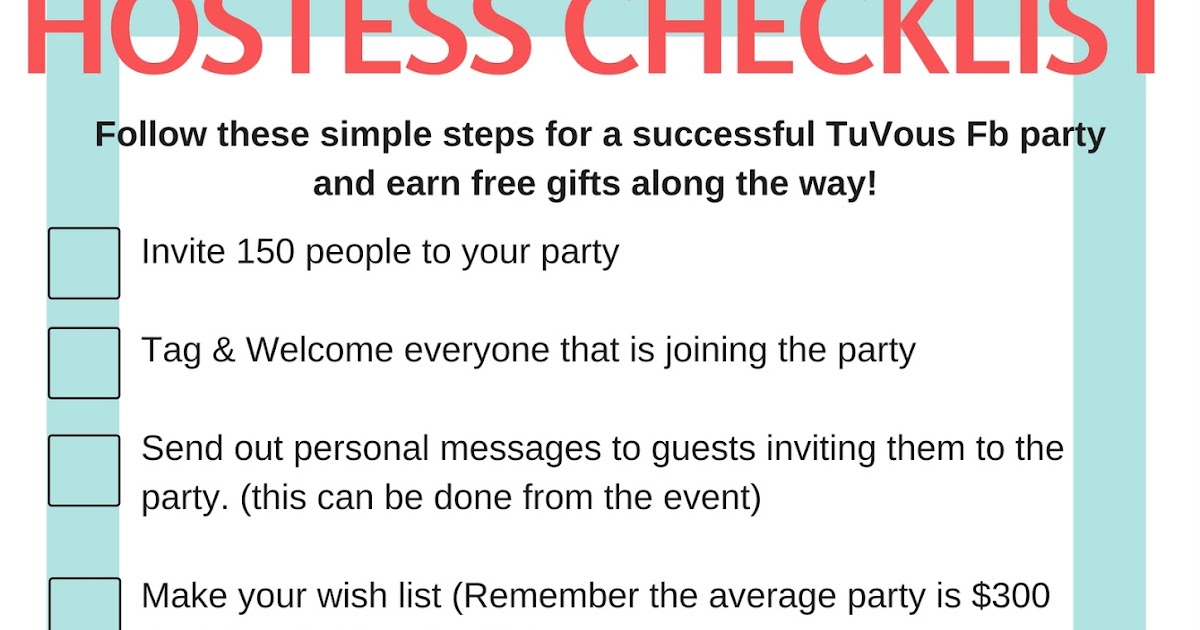 Team JEM Pro TuVous Support: Hostess Facebook Party Checklist