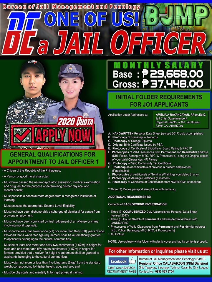 Civil Service Exam PH: BJMP 4A will accept JO1 Applicant Folders ...