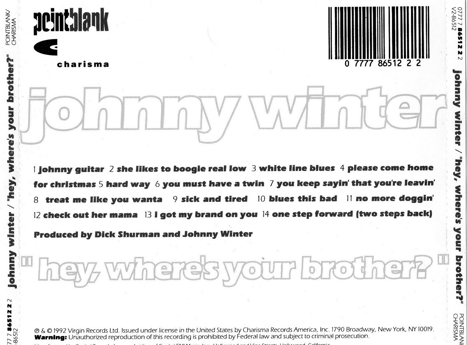 Classic Rock Covers Database: Johnny Winter - Hey, Where's Your Brother ...