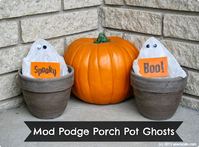 Sew Can Do: Outdoor Mod Podge Porch Pot Ghosts Tutorial