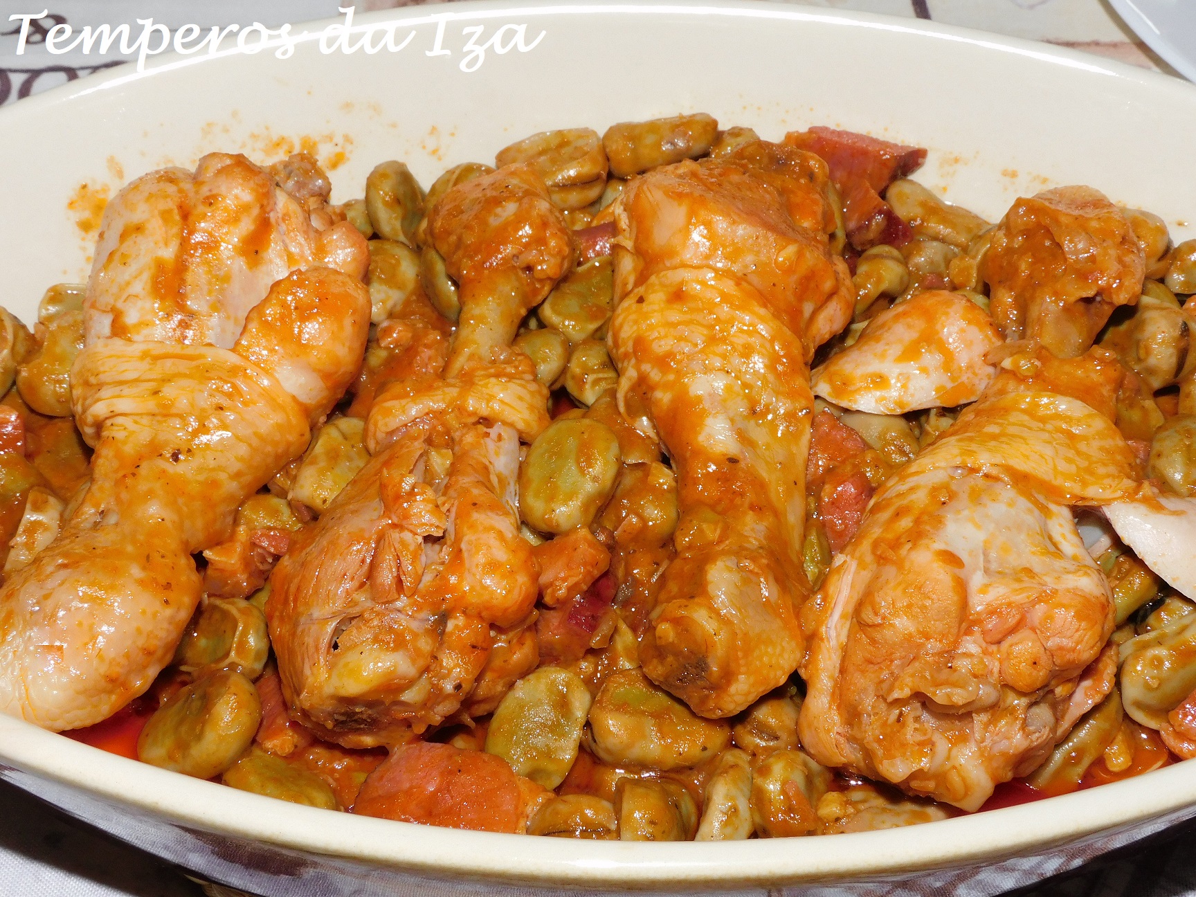 Temperos da Iza: Pernas de Frango Estufado com Favas e Bacon