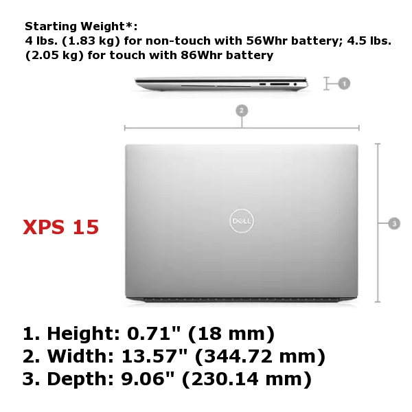 Dell XPS 15 Dimensions & Dell XPS 15 Weight - CS8