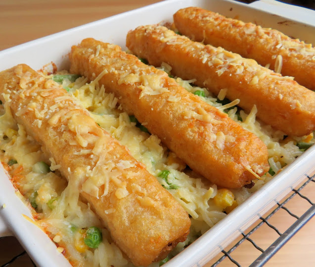 Fish Stick Casserole with Cheesy Vegetable Rice | The English Kitchen