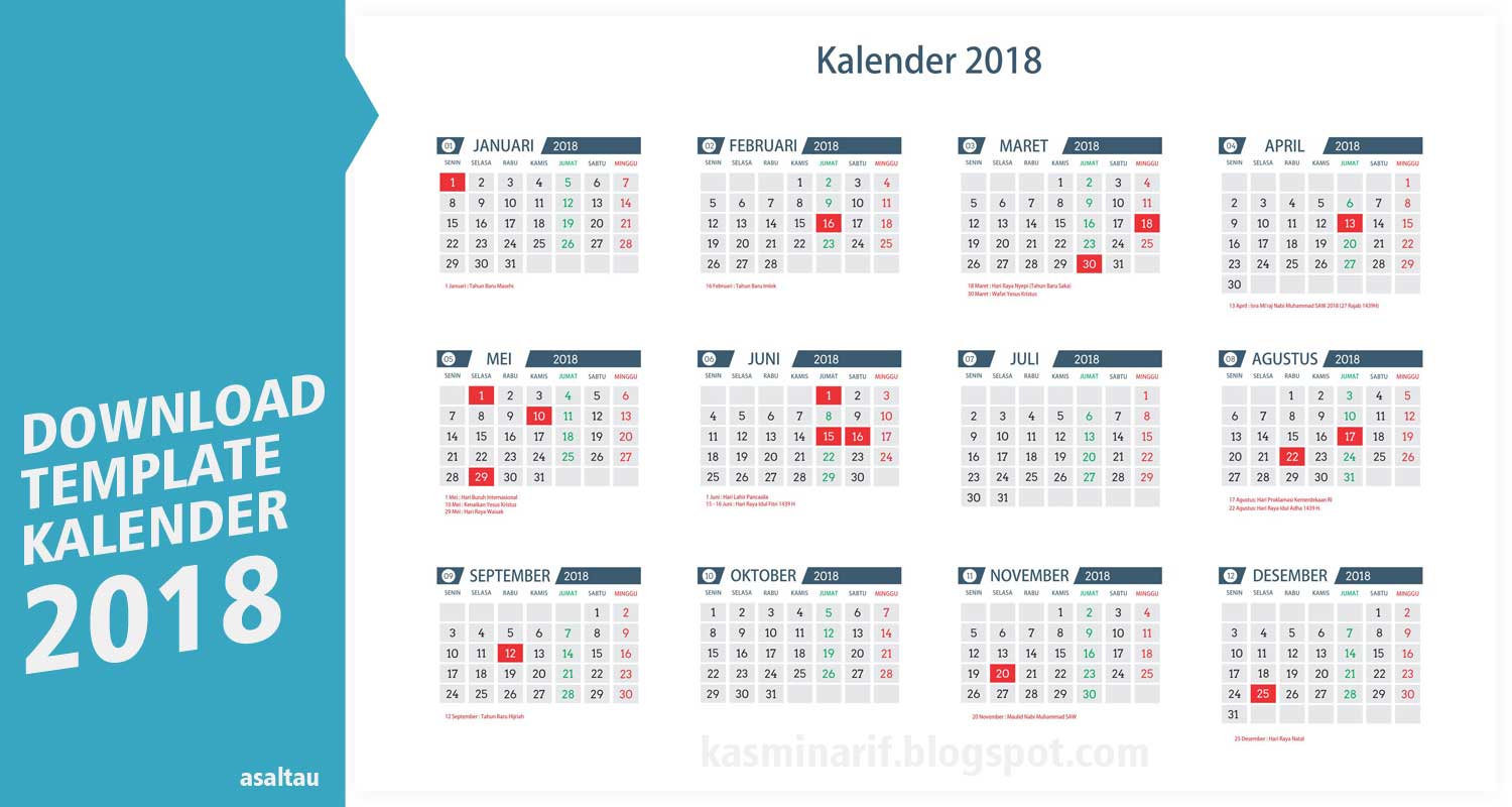 Download Desain Template Kalender Tahun 2018 - Asal Tau