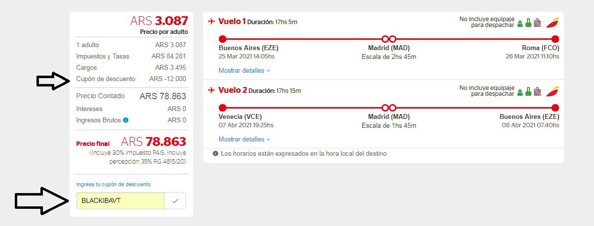 Vuelos a Roma por AR$ 78.863 desde Buenos Aires regresando desde Venecia!!!