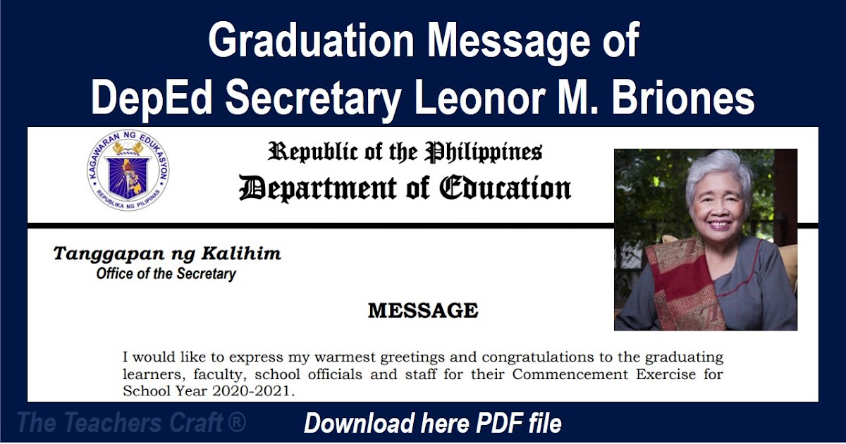 Graduation Message of DepEd Secretary Leonor M. Briones 2020-2021 - The ...