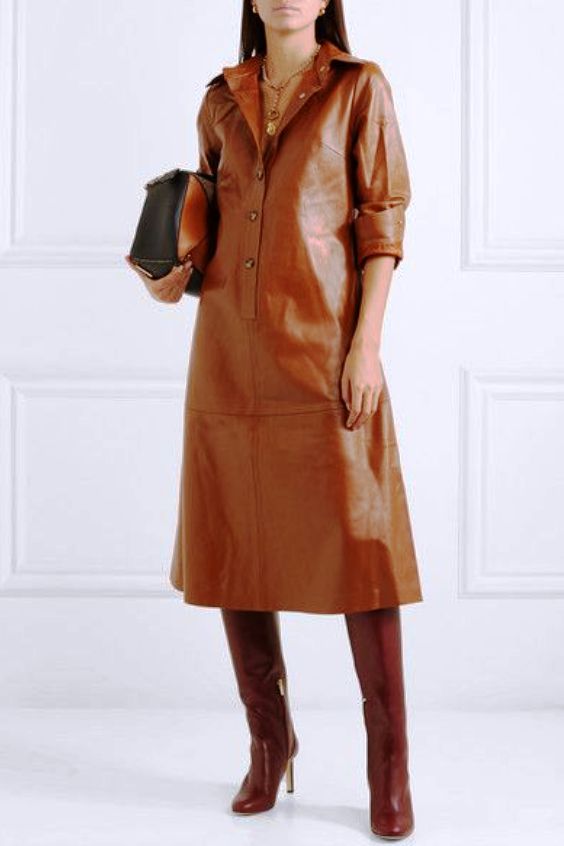 Brown leather dresses