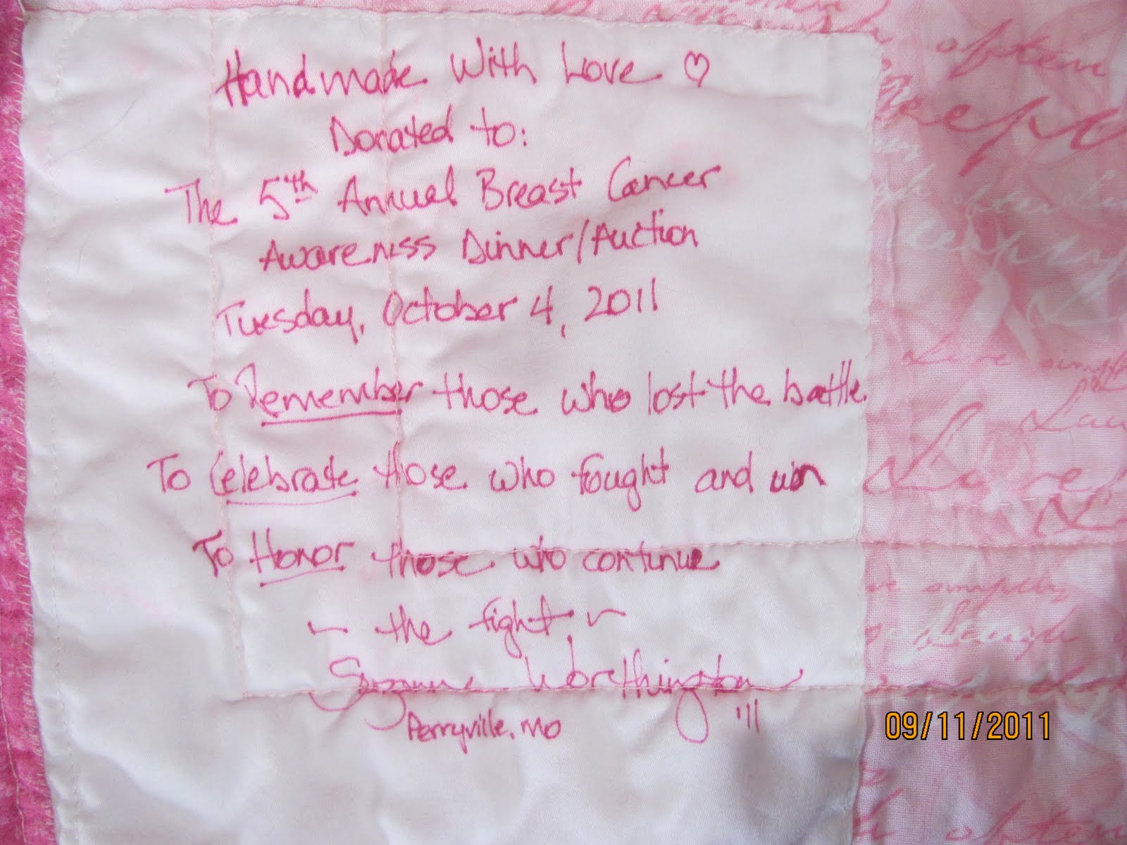 Quilt Story: Breast Cancer Awareness Quilt
