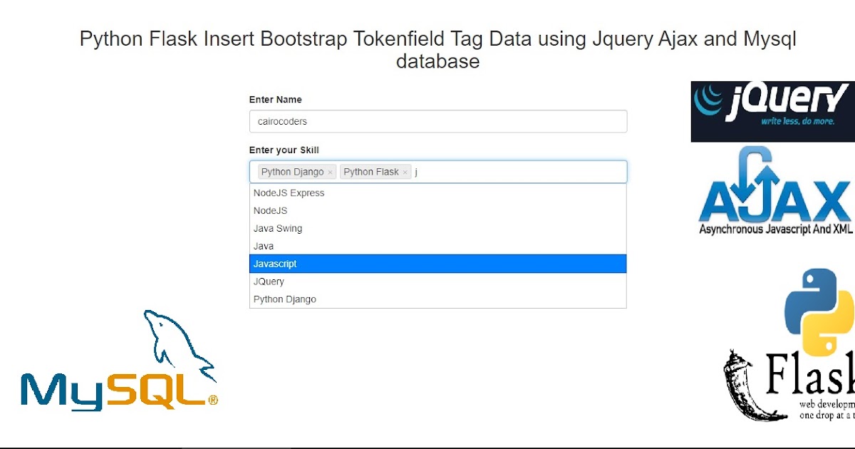 Python Flask Insert Bootstrap Tokenfield Tag Data Using Jquery Ajax And