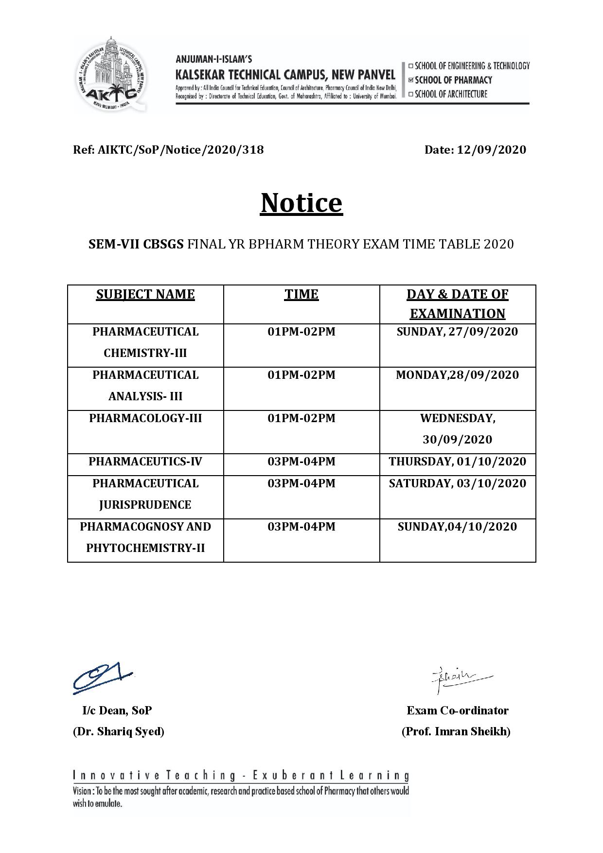 EXAM-CELL NOTICE BOARD: NOTICE-SOP-( B. PHARMA)- TIME TABLES- EXAM ...