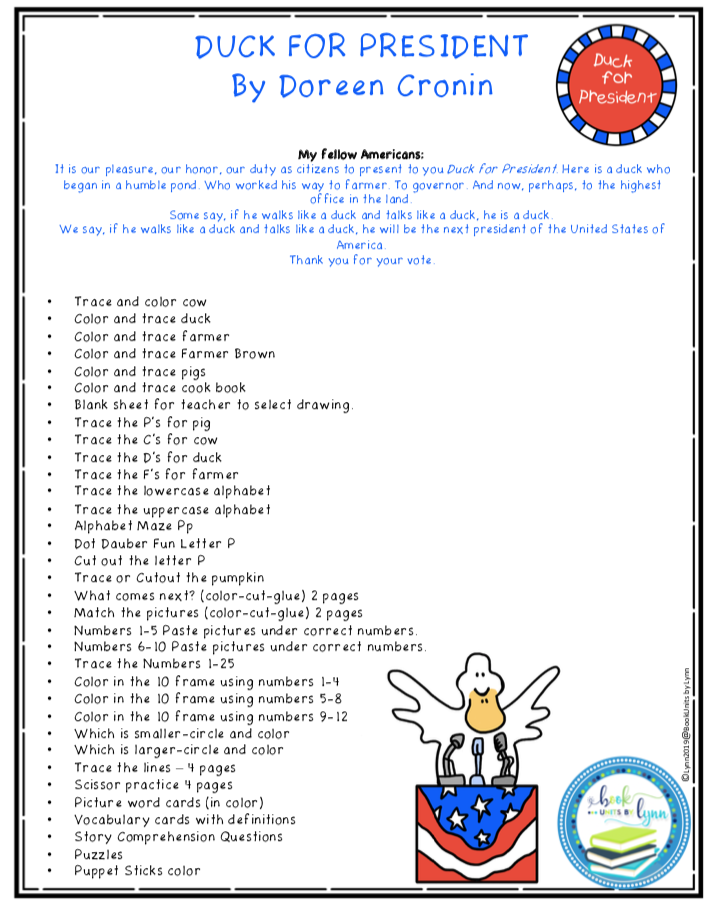 DUCK FOR PRESIDENT BOOK UNIT ~ Book Units by Lynn