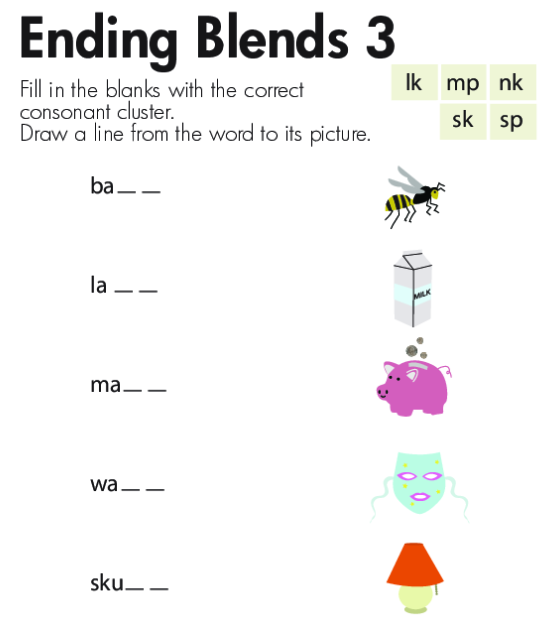 English - worksheet - ending blends