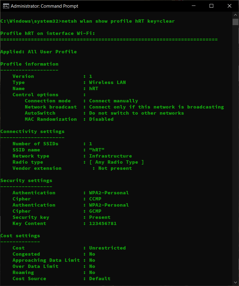 See previously connected WiFi passwords using Command Prompt