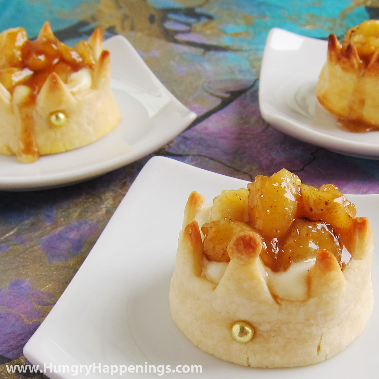 Pastry Crowns filled with Cheesecake Mousse and Glazed Banana Bits
