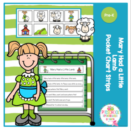 Mary Had a Little Lamb Pocket Chart Strips ~ Preschool Printables