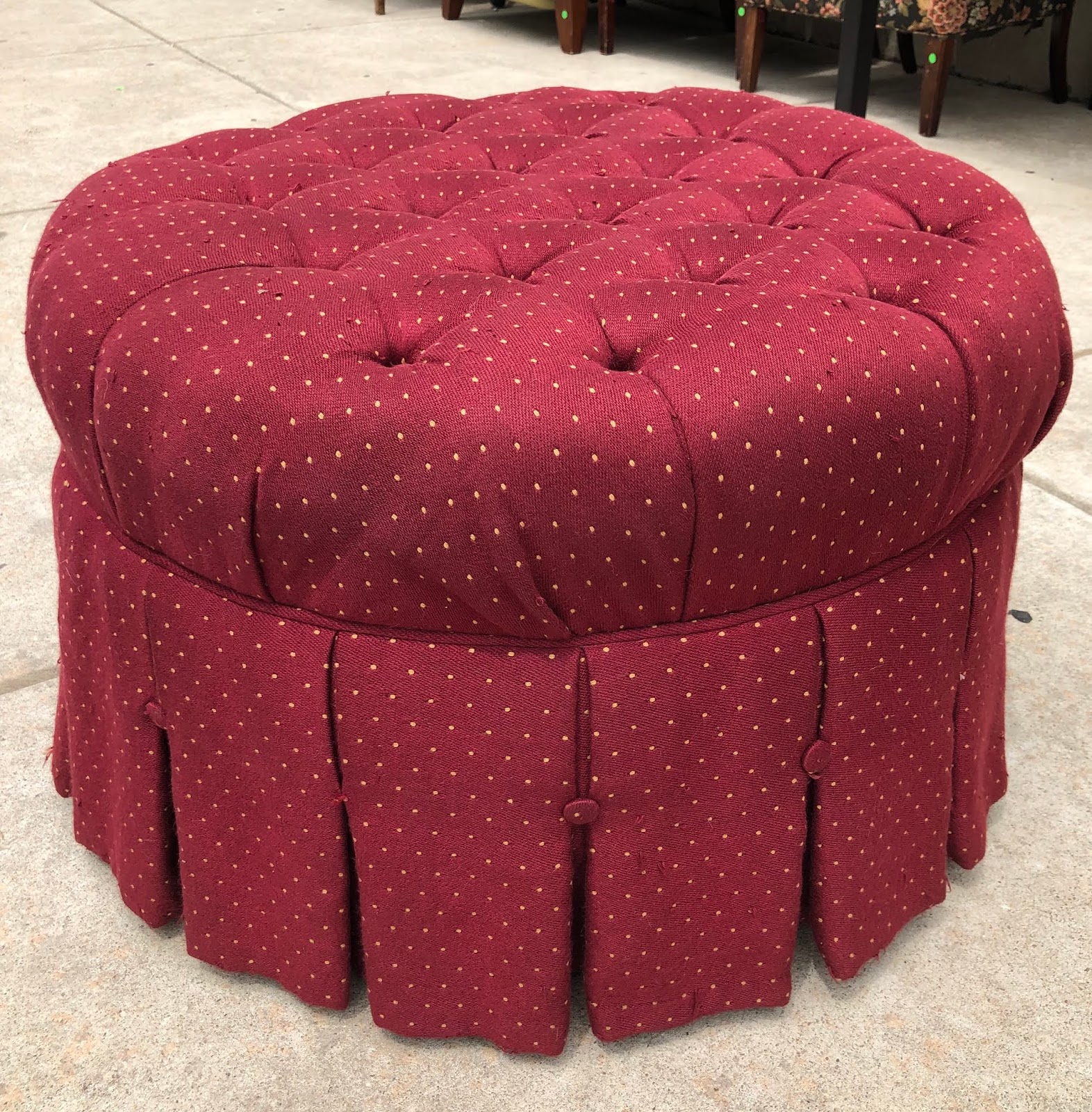 Uhuru Furniture & Collectibles: Tufted Red Pattern Skirted Ottoman by ...