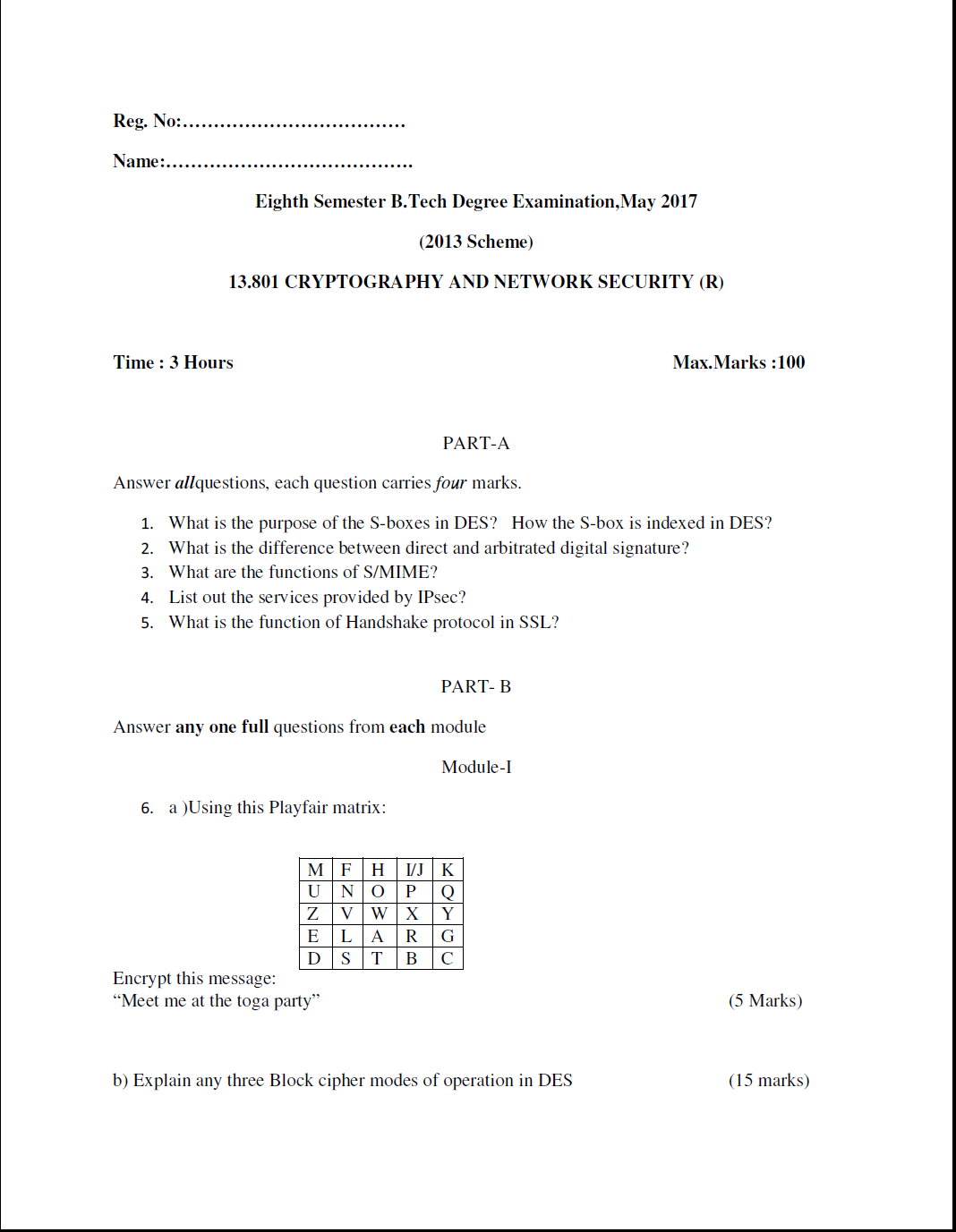 Kerala University B.Tech Cryptography And Network Security (R) May 2017 ...