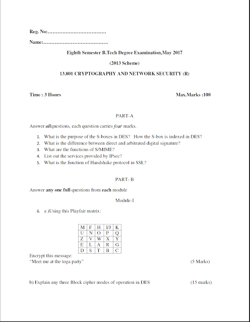 Kerala University B.Tech Cryptography And Network Security (R) May 2017 ...
