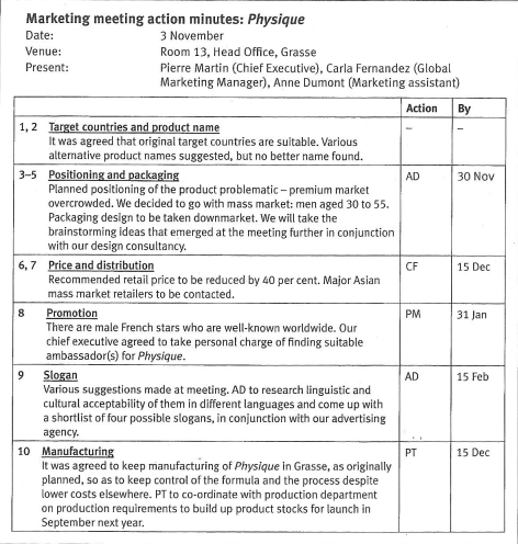 Writing - International Marketing action minutes