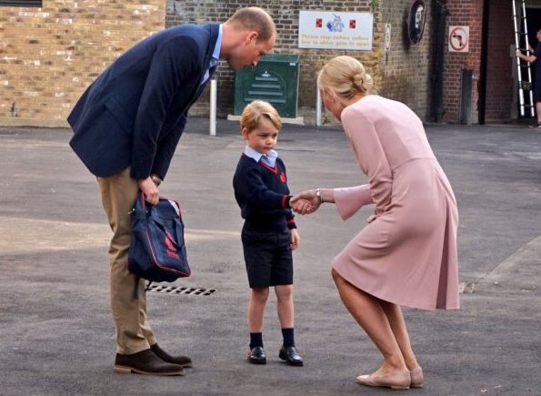 Prince George arrives for his first day at Thomas's School