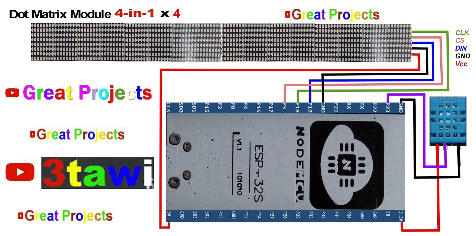 Great Projects Led Matrix Red 8x128 1024 Led Driven By Max7219 Esp32