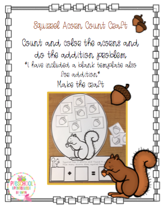 Squirrel Acorn Count Craft ~ Preschool Printables