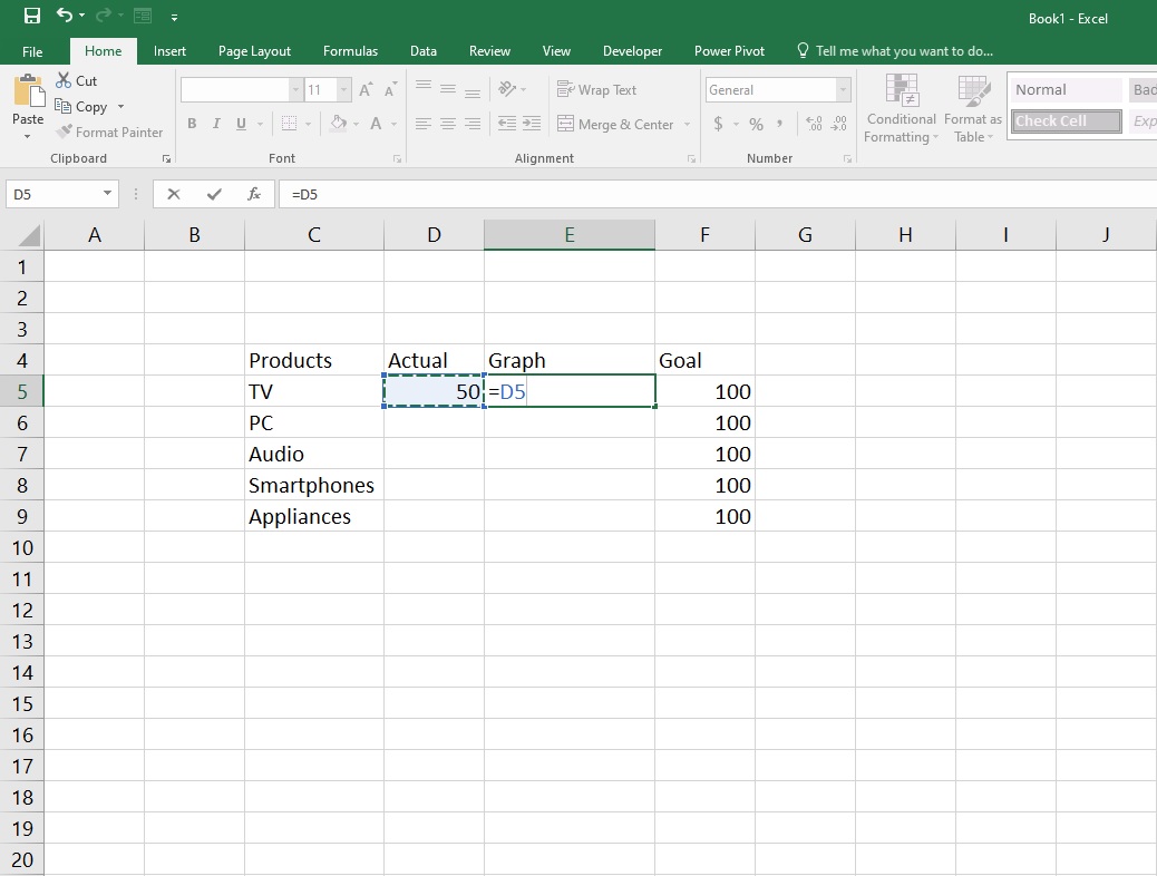 How to create an actual cell vs target graph in Excel
