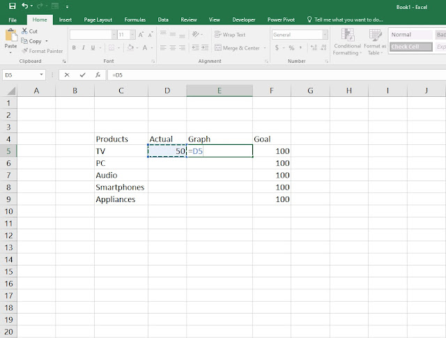 How to create an actual cell vs target graph in Excel