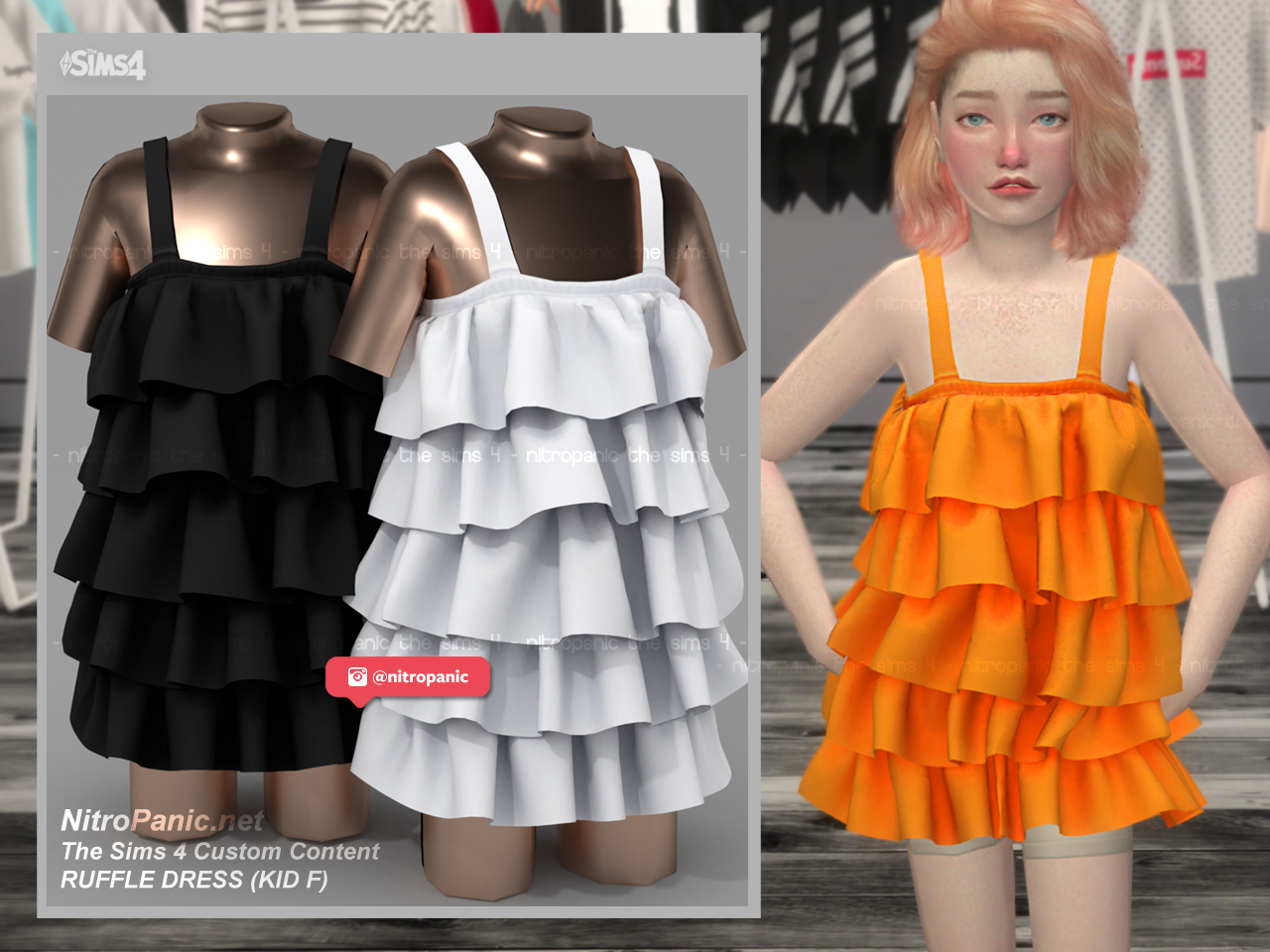 RUFFLE DRESS KID F for The Sims 4