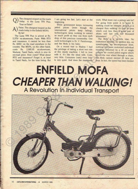 My Royal Enfields: Article about the Mofa