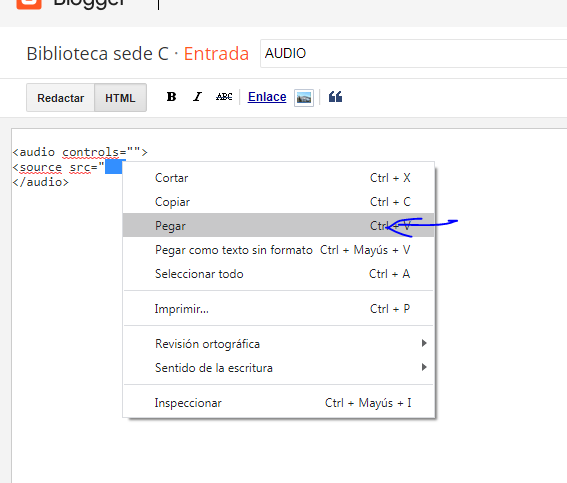 Biblioteca sede C: Instructivo para subir audios al Blog