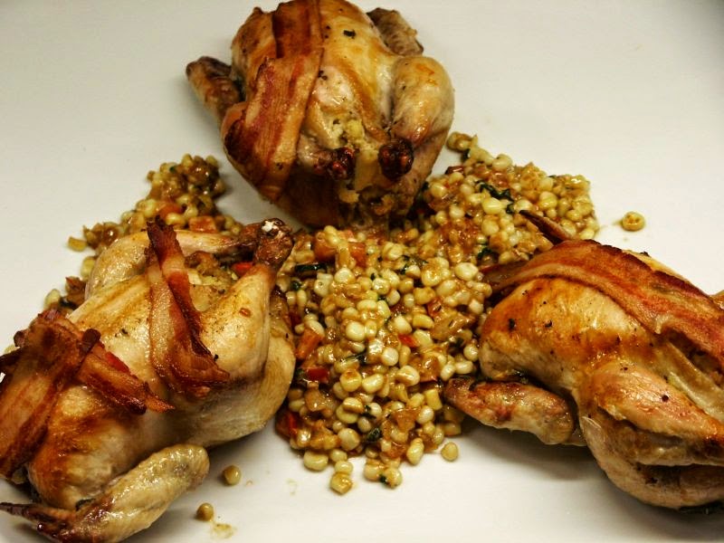 Moveable Feasts: Cornbread-Stuffed Cornish Game Hens with Corn Maque Choux