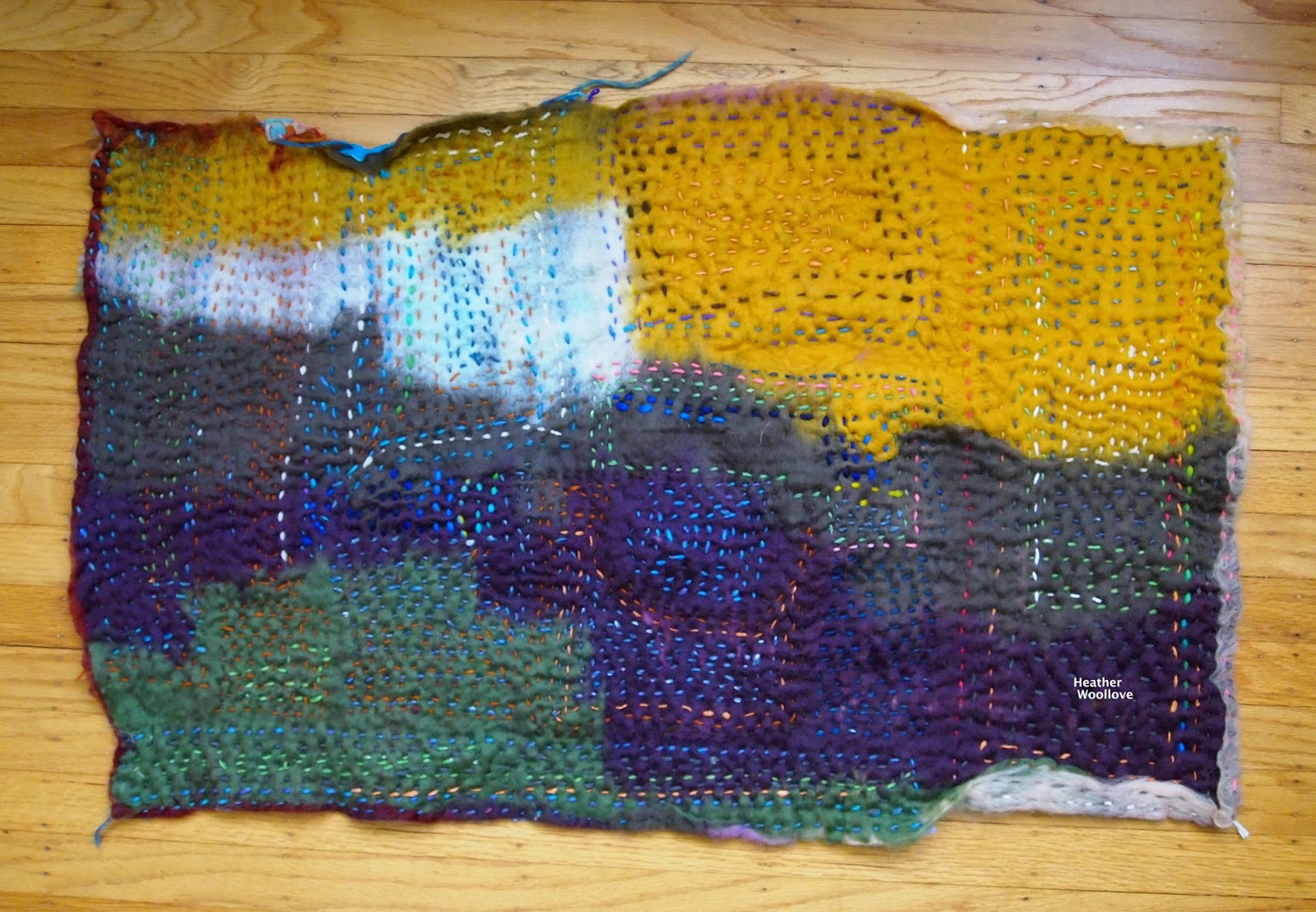 Wool love-functional fiber art: Yarn-Embellished 'Patches' Tote- Part 3