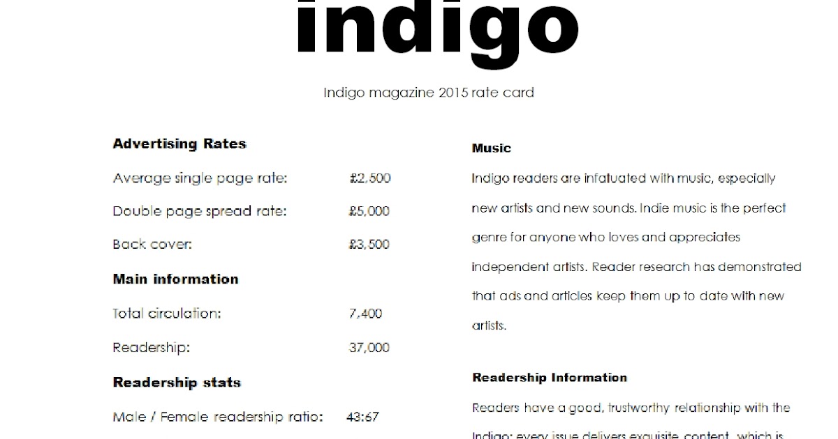 James Descutido's AS Media Studies Blog: Indigo Rate Card