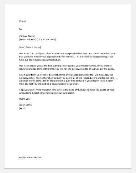 Patient Missed Appointment Letter Template ~ Resume Letter