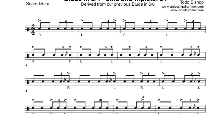 Cruise Ship Drummer!: Snare drum etude in 2/4 with 8th notes and ...