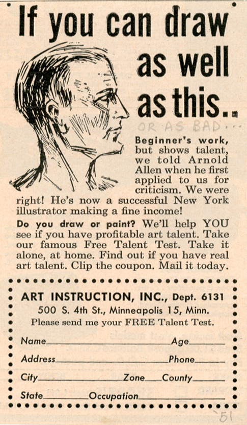 Mitch O'Connell: "Draw Me!" The Classic Ads of Art Instruction Inc.!