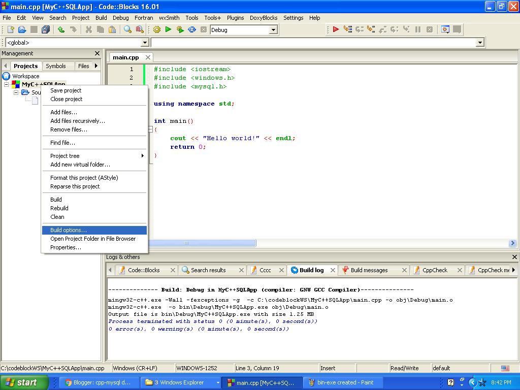 cpp-mysql database connectivity using code blocks with sample project ... cpp-mysql database connectivity using code blocks with sample project ...