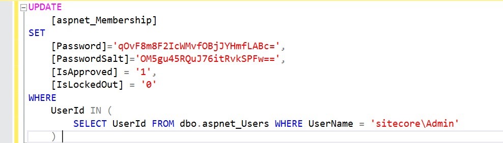 Reset Sitecore Admin Password using SQL Reset Sitecore Admin Password using SQL