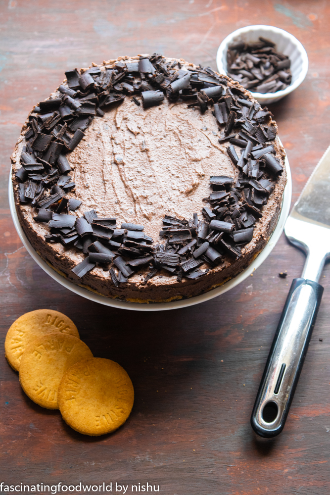 No bake chocolate cheesecake made with home made cream cheese using paneer