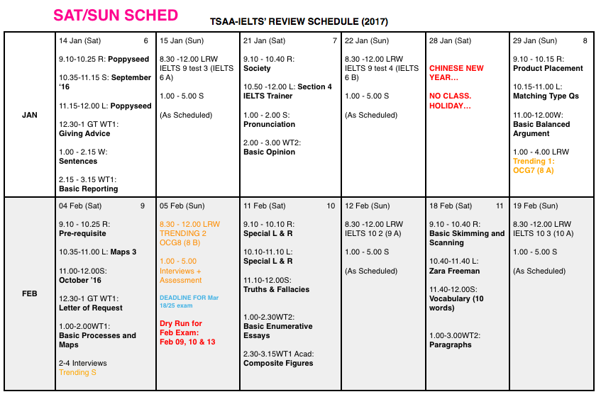 Sat/Sun Schedule (2017) January to April