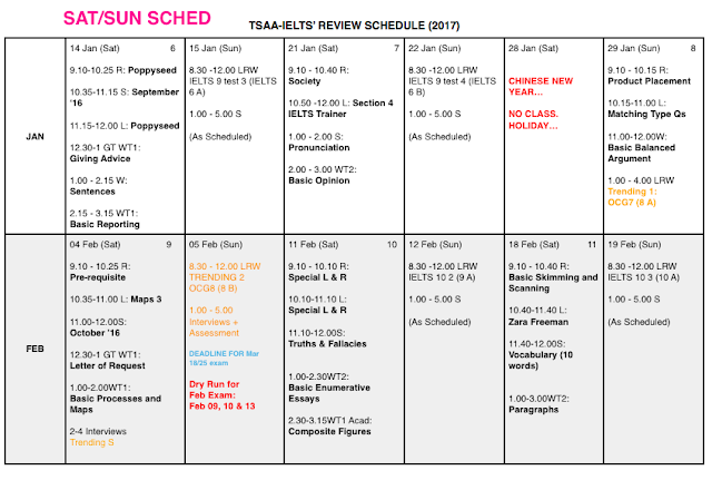 Sat/Sun Schedule (2017) January to April