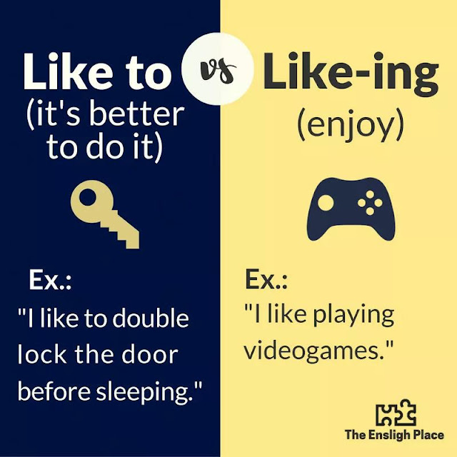 Click on: CONFUSING: 'LIKE TO+infinitive' vs 'LIKE+-ing'