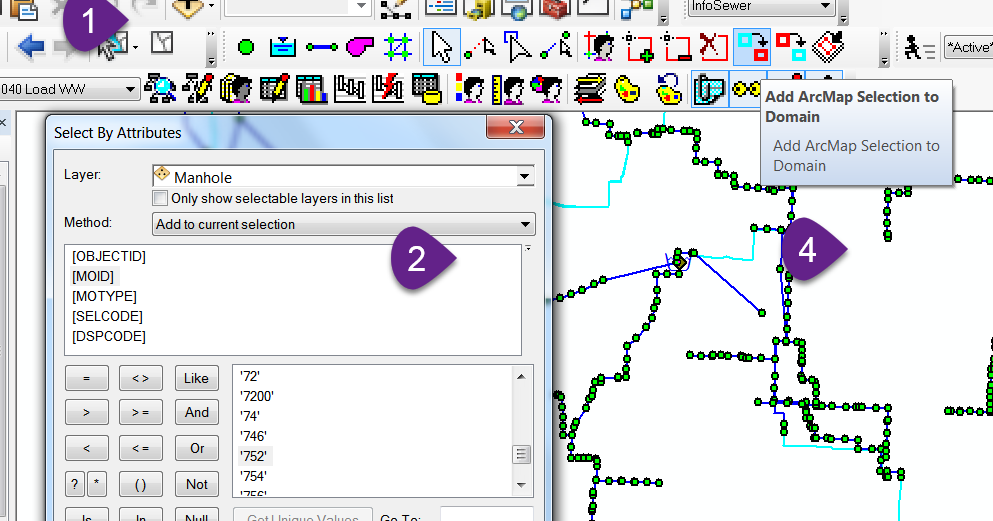 How to Use Arc Map Selection to add to Domains in #InfoSewer and #InfoSWMM