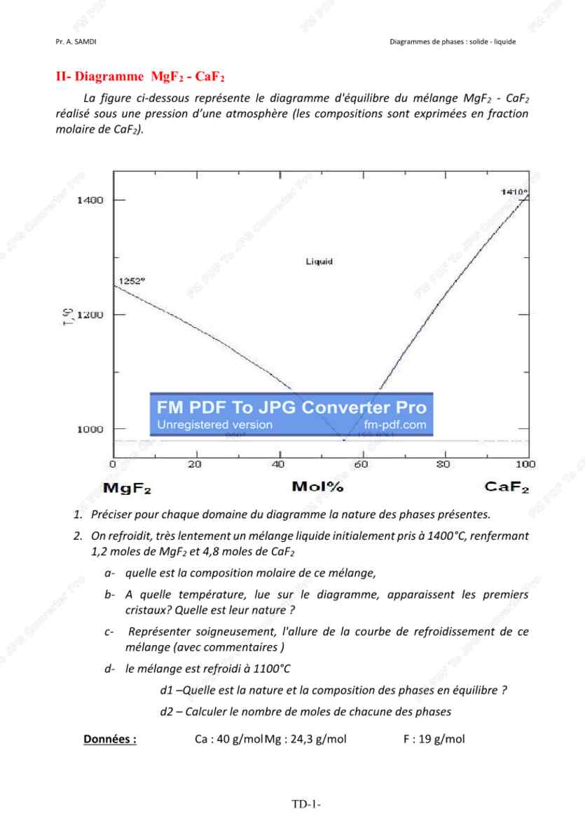 Exercices corrigés Chimie descriptive & diagramme de phases PDF SMC3