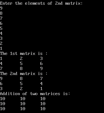 Sum of matrices using c++ Programme