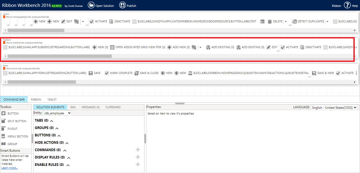 Hiding Sub Grid buttons using Ribbon Workbench customization in Dynamics 365.