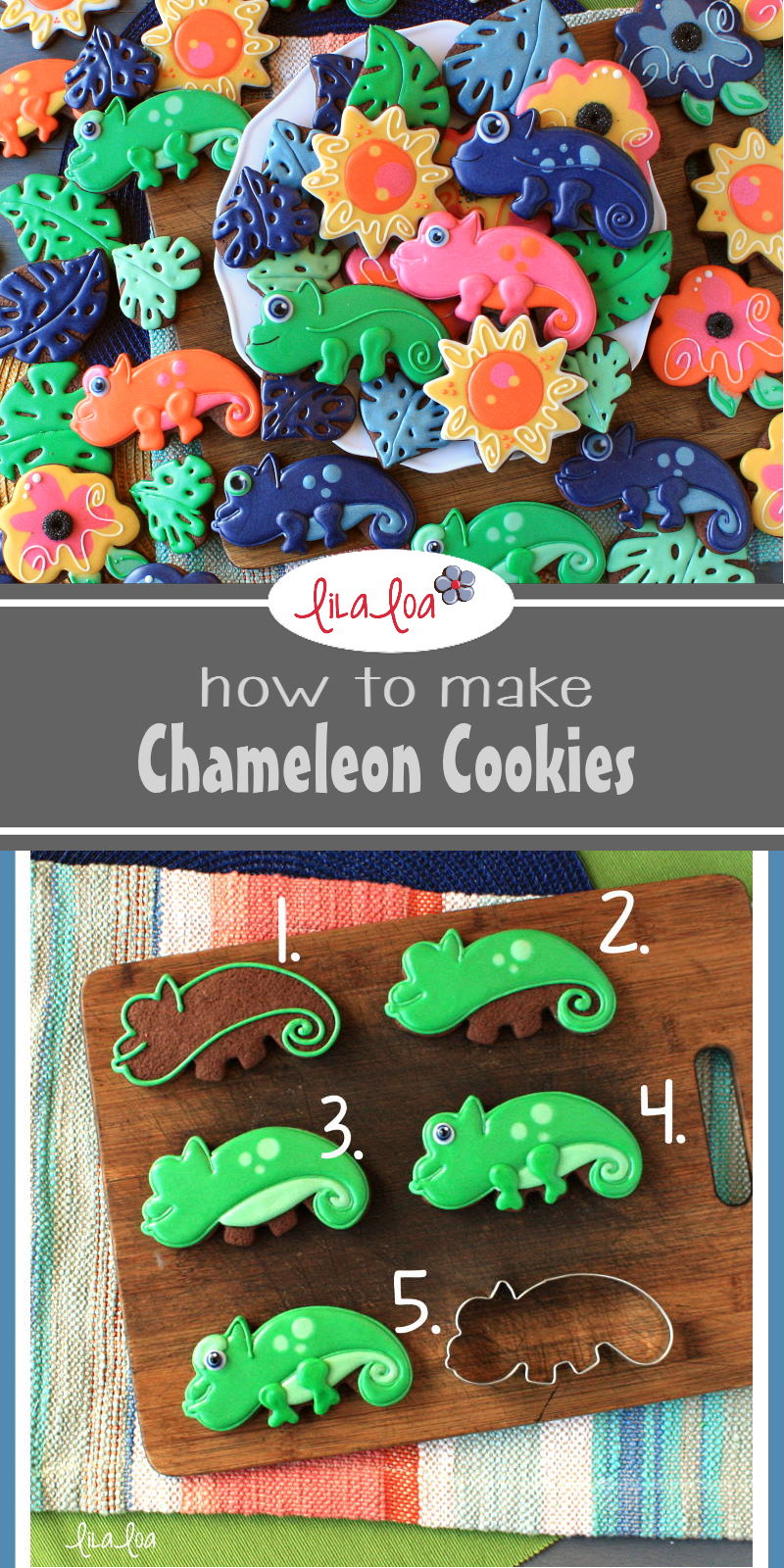 How To Make Decorated Chameleon Lizard Sugar Cookies